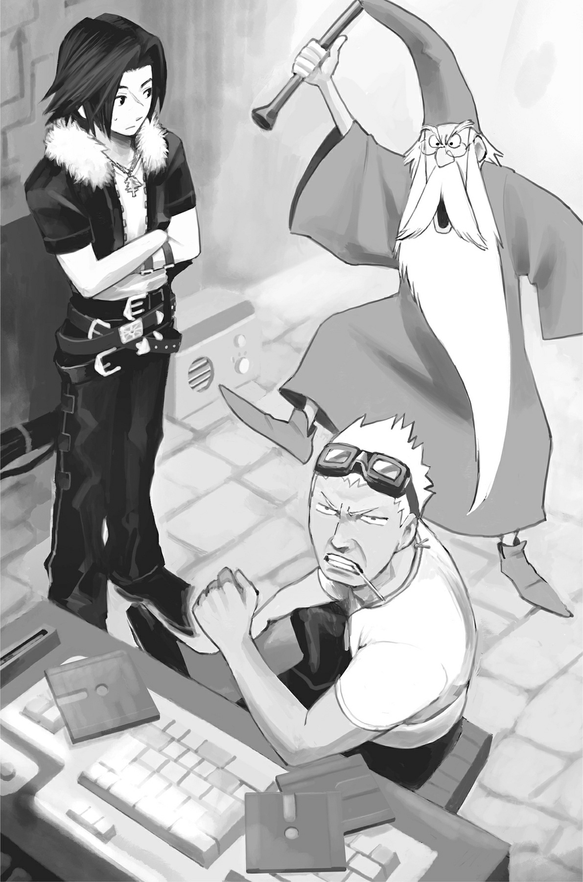 File:Cid, Leon, and Merlin KHII Novel.png - Kingdom Hearts Wiki, the ...